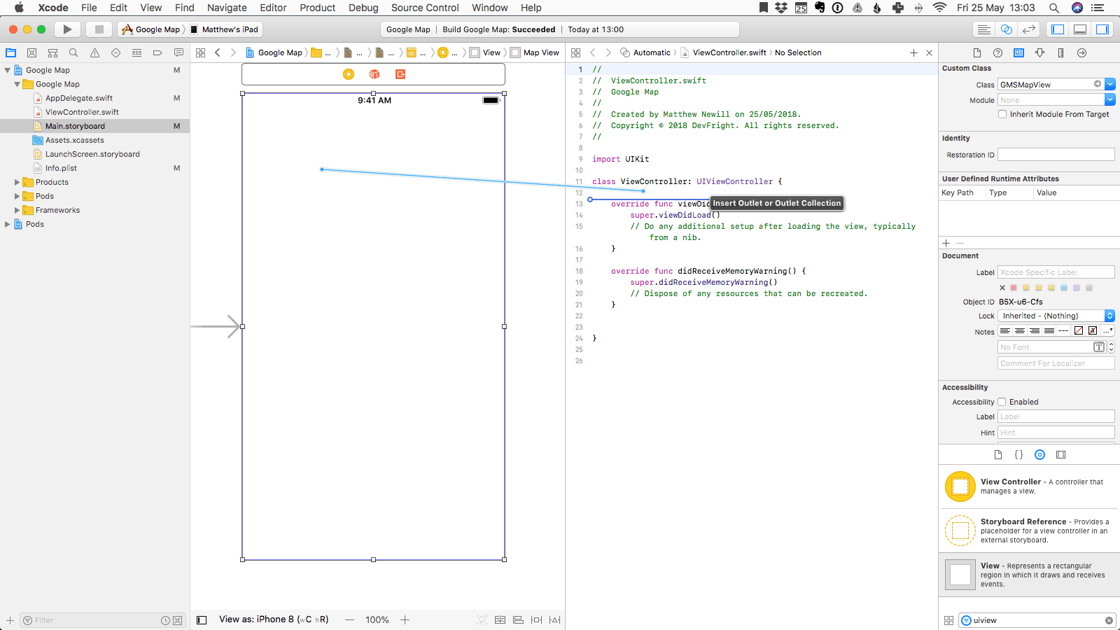 How to use the Google Maps iOS SDK with a Storyboard - DevFright
